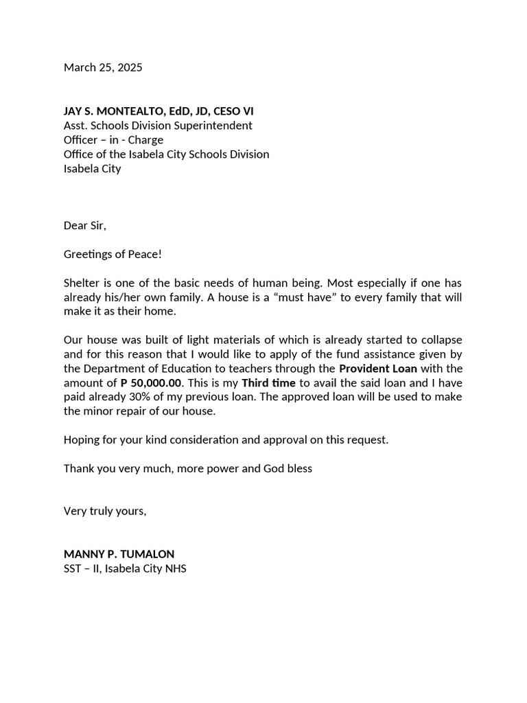 Letter to SDS - Provident Loan | PDF | Building Technology | Materials