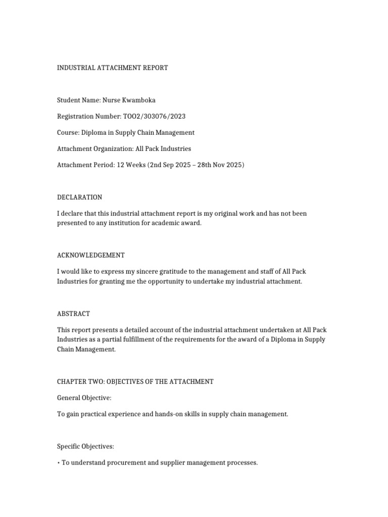 Industrial Attachment Report Revised | PDF