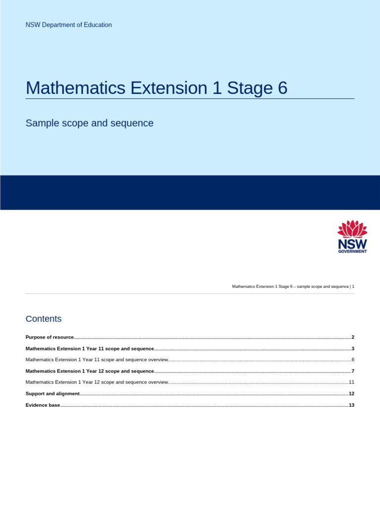 NSW Mathematics Extension 1 Scope Guide | PDF | Function (Mathematics ...