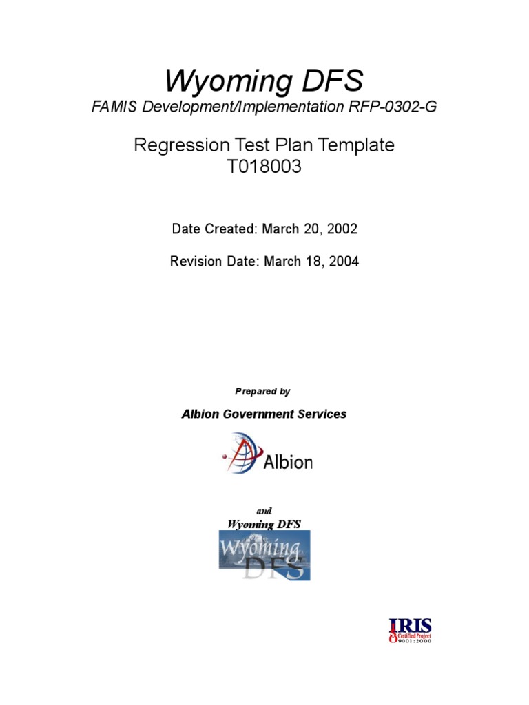 Regression Test Plan Template | PDF | Business