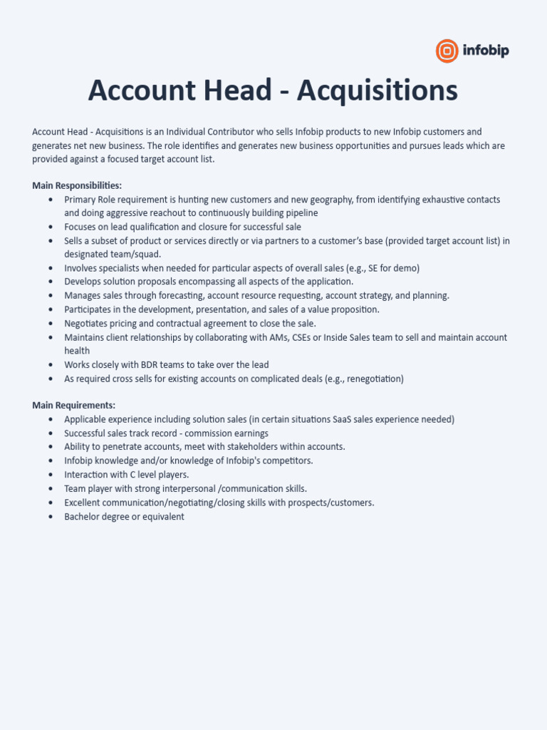Account Head - Acquisitions Role Overview | PDF | Sales | Business