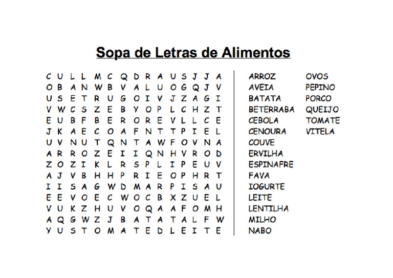 Sopa de Letras - Alimentos | PDF