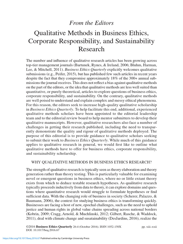 Qualitative Methods in Business Ethics | PDF | Qualitative Research ...