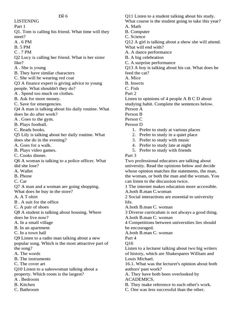 Listening and Reading Comprehension Test | PDF
