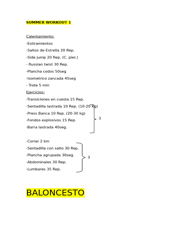 Summer Workout 1 | PDF