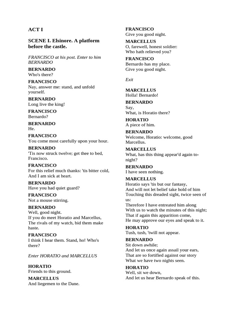 Hamlet Act 1 Scene 1 Summary | PDF | Hamlet