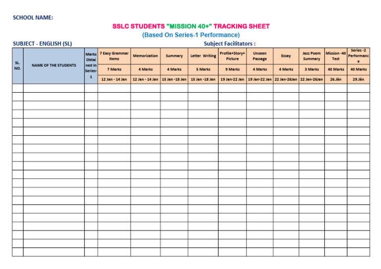 Mission-40 Tracking Sheet -1 | PDF