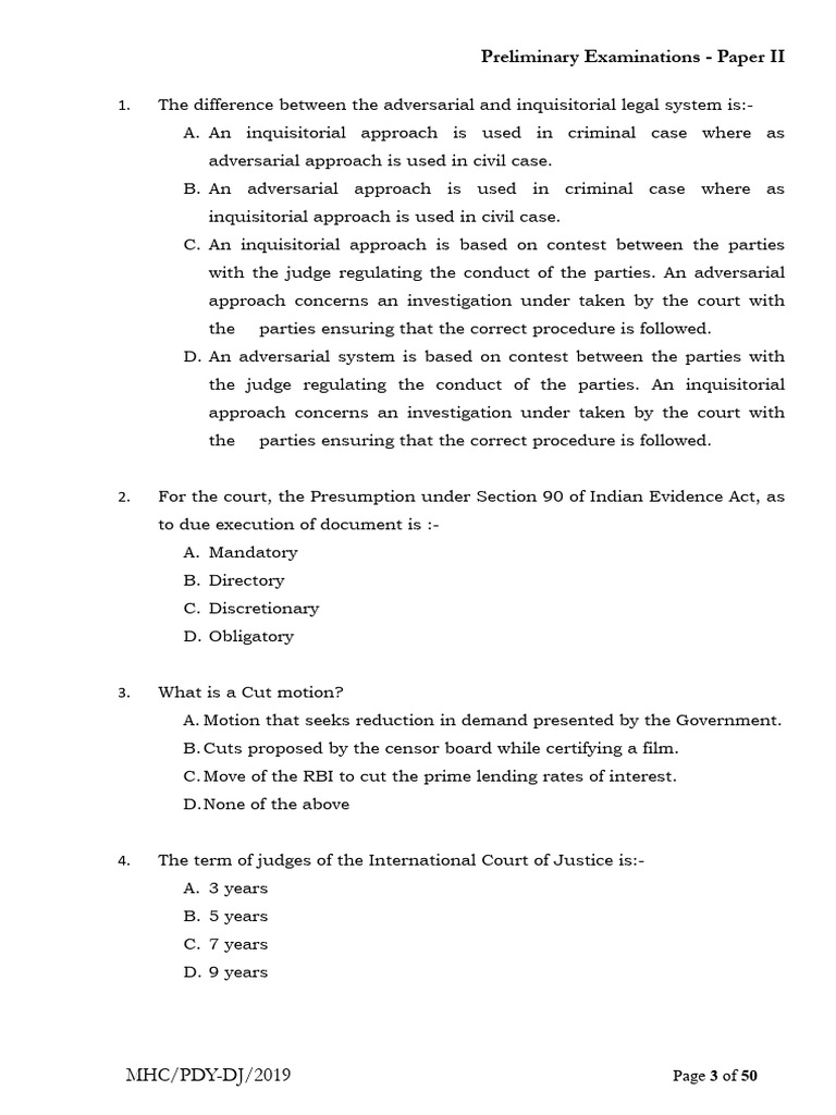 PDY DJ Preliminary Law Paper - II (A Series) | PDF | Prosecutor ...