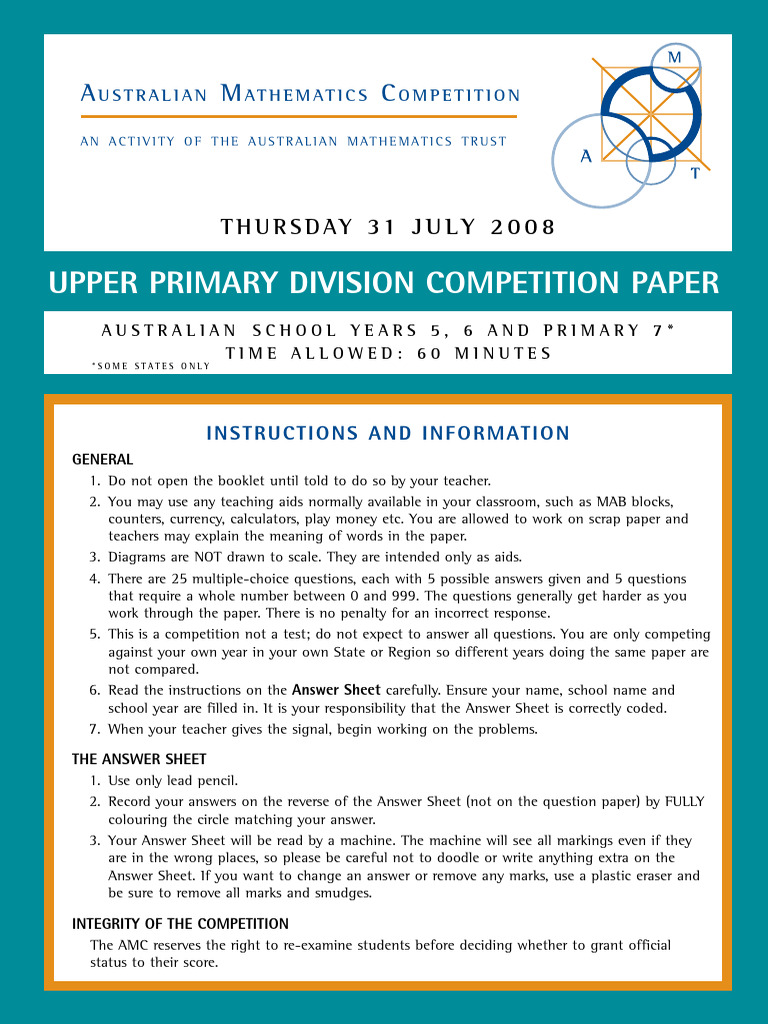 2008 Australian Mathematics Competition AMC Upper Primary Years 5 and 6 ...