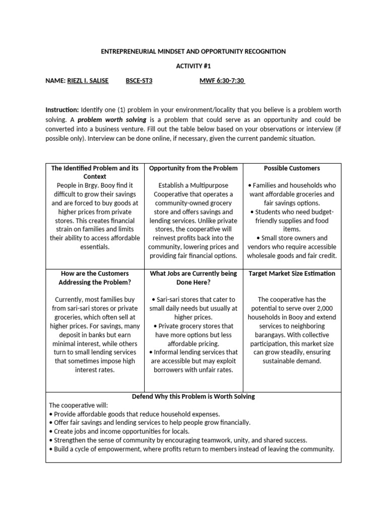 Performance-Task-1-Opportunity-Recognition | PDF | Cooperative | Interest