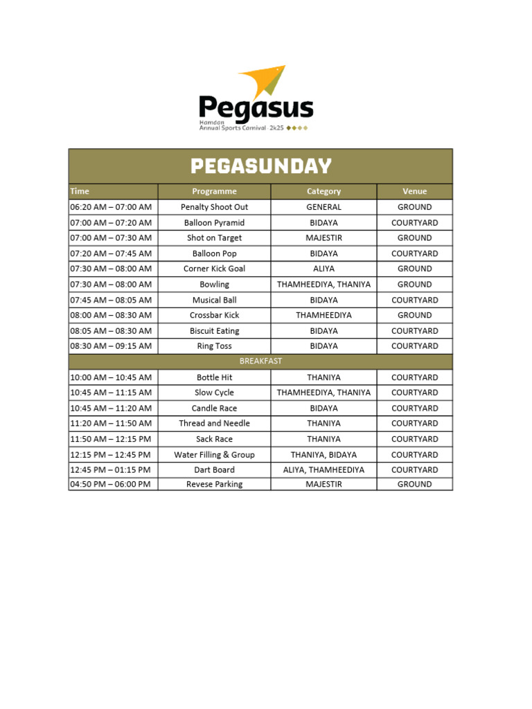 Event Schedule: Fun Activities Timetable | PDF