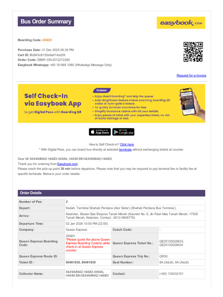 Easybook Bus Ticket Order Summary | PDF | Travel Visa