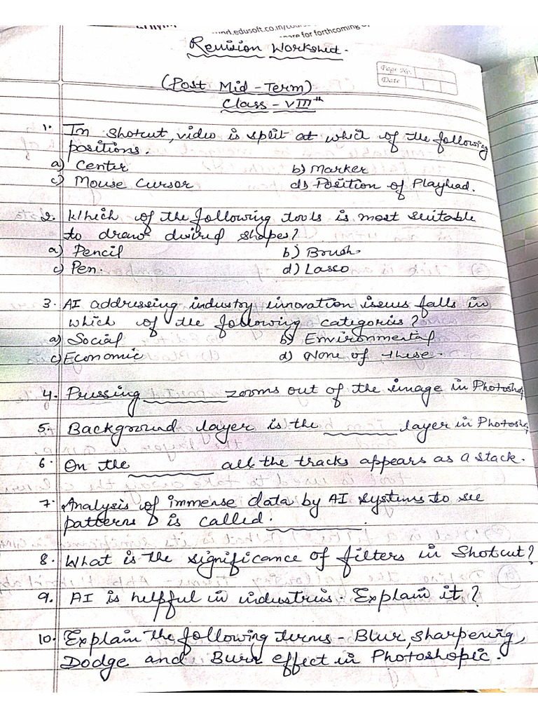Revision Worksheet 1 | PDF