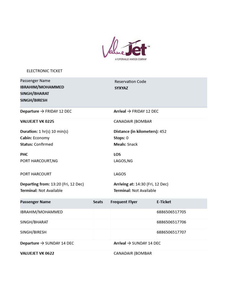Electronic Ticket | PDF