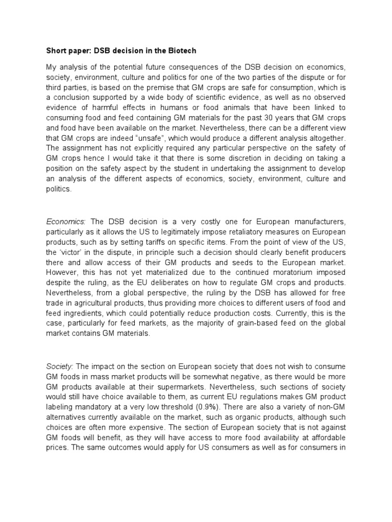 Short Paper On Biotech | PDF | Genetically Modified Food | Biotechnology
