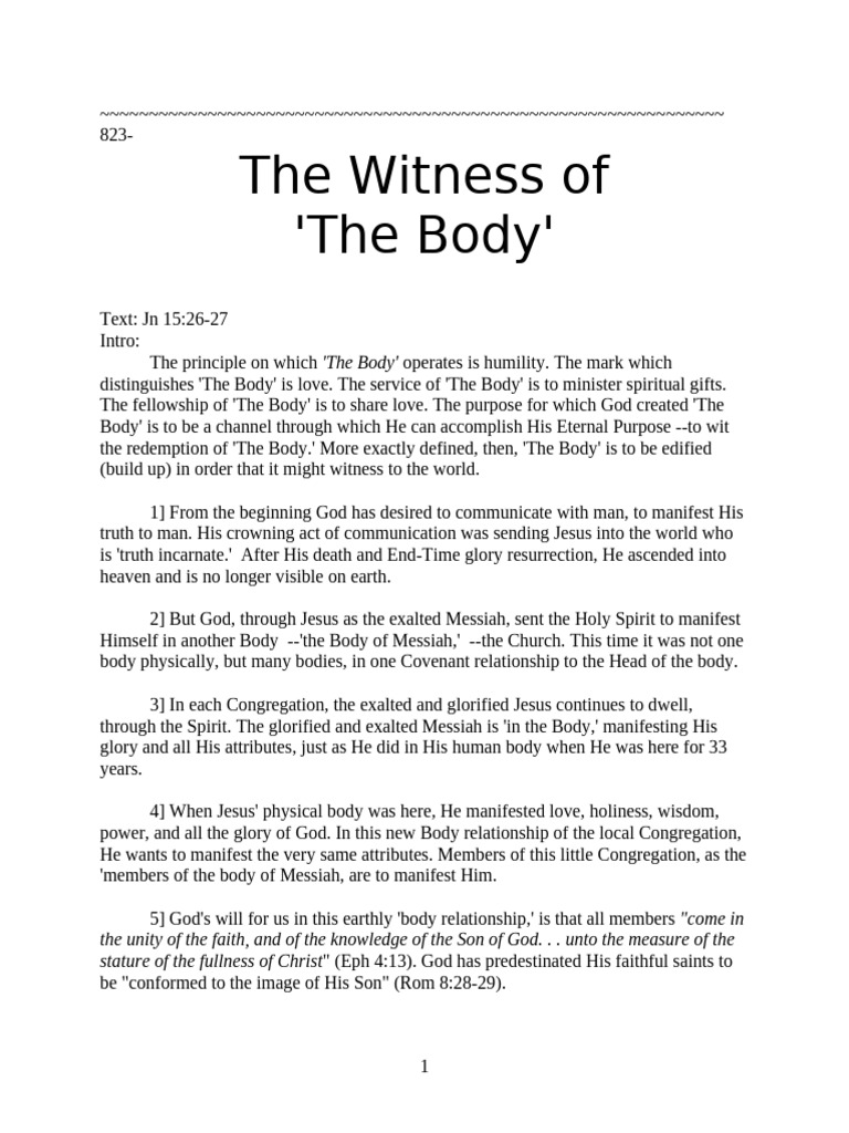 0823- The Witness of the Body | PDF | Jesus | God The Father