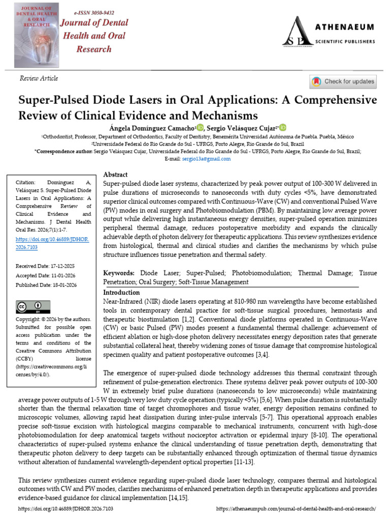 Super Pulsed Diode Lasers in Oral Applications a Comprehensive Review ...