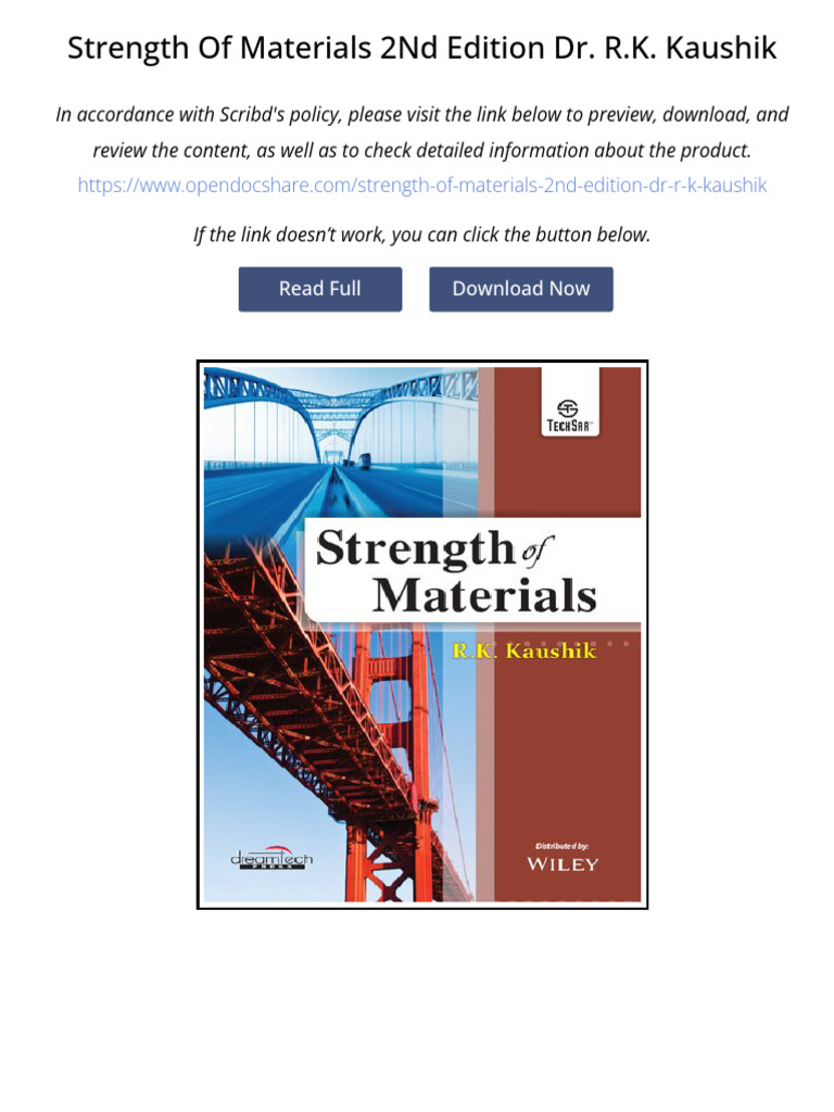 Strength of Materials 2nd Edition Dr. R.K. Kaushik | PDF | Bending ...