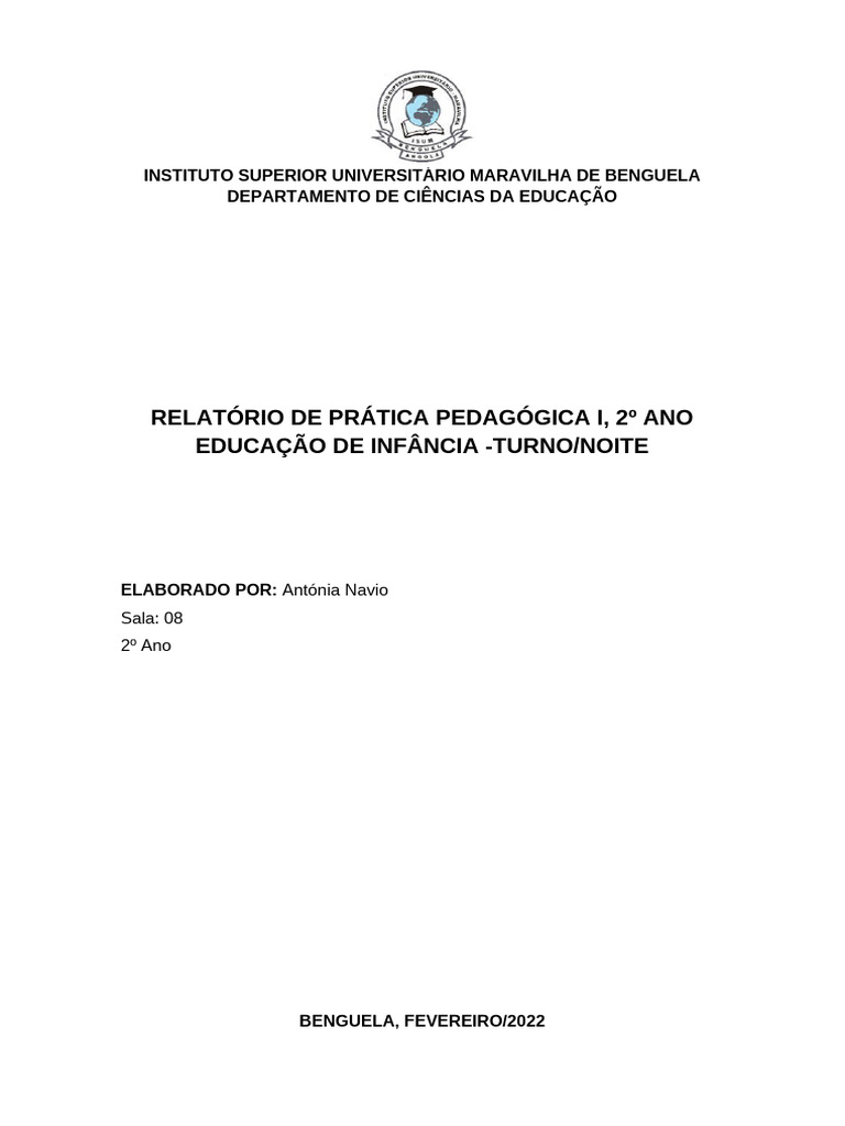 Relatório de Prática I Antónia Navio | PDF | Pedagogia | Aprendizado