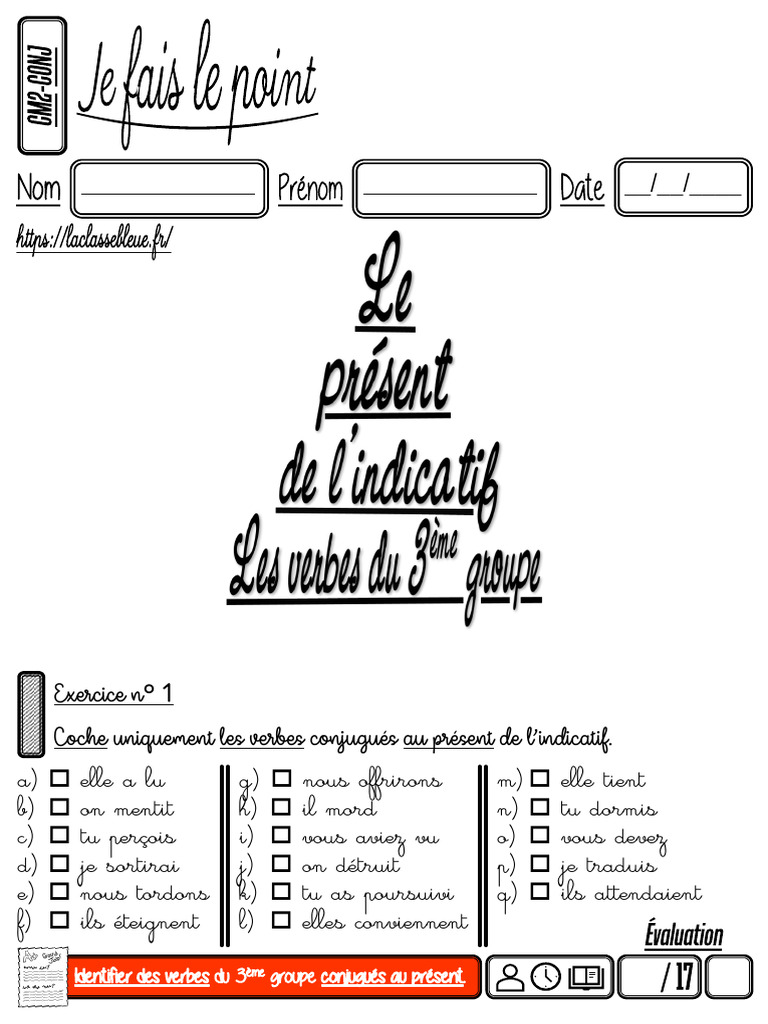 Évaluation des verbes au présent CM2 | PDF