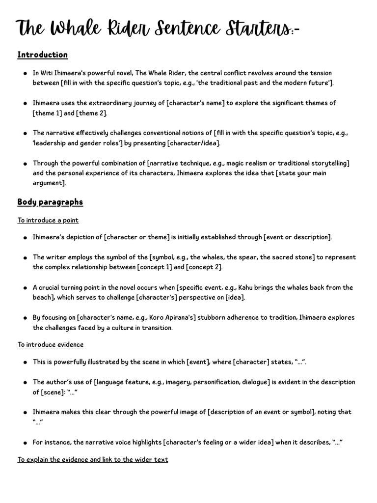 The Whale Rider Sentence Starters | PDF | Narrative