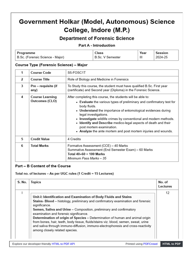 Forensic Science Course Syllabus Overview | PDF | Forensic Science ...