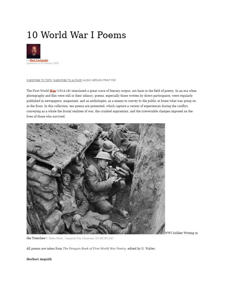 10 World War I Poems | PDF | Military