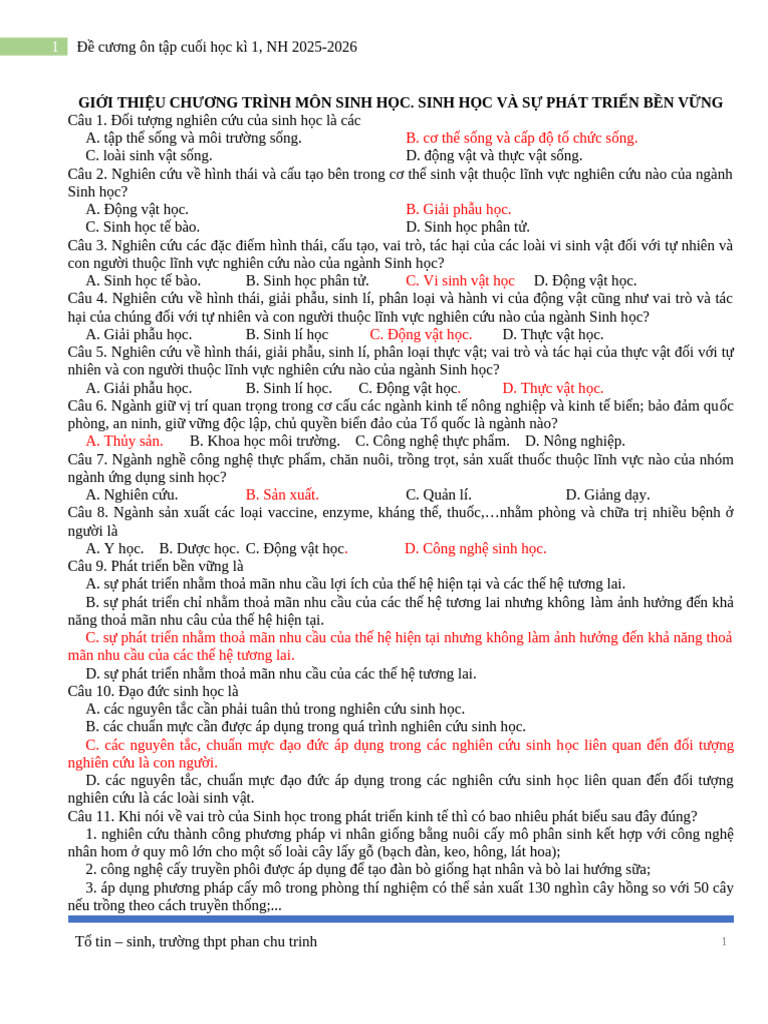 Đề-cương-sinh-học-10-CK1-HS-1 | PDF