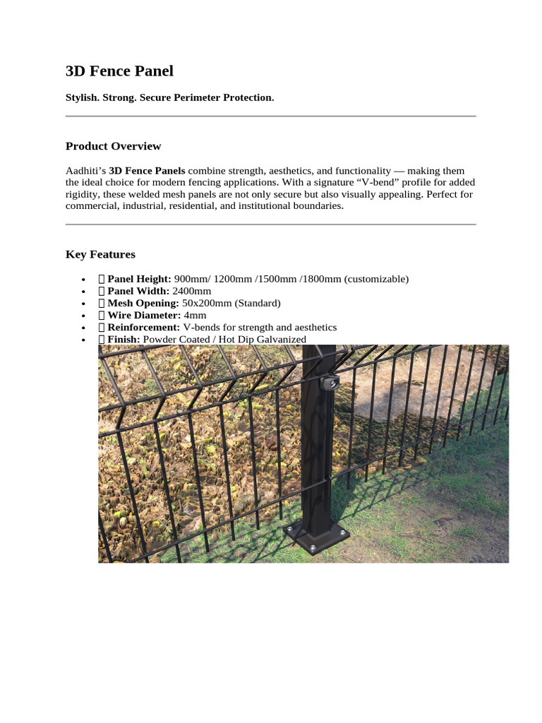 Aadhiti 3D Fence Panels Overview | PDF