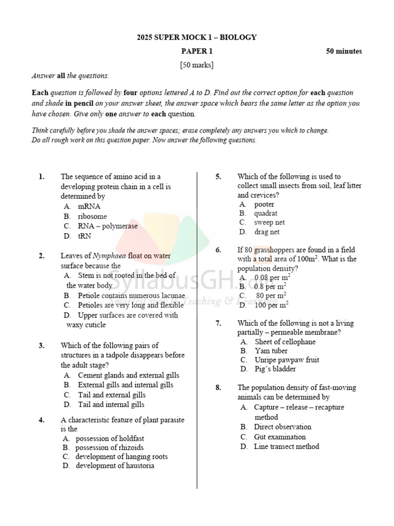 2025 Super Mock 1 - Biology 1 | PDF | Meiosis | Mitosis