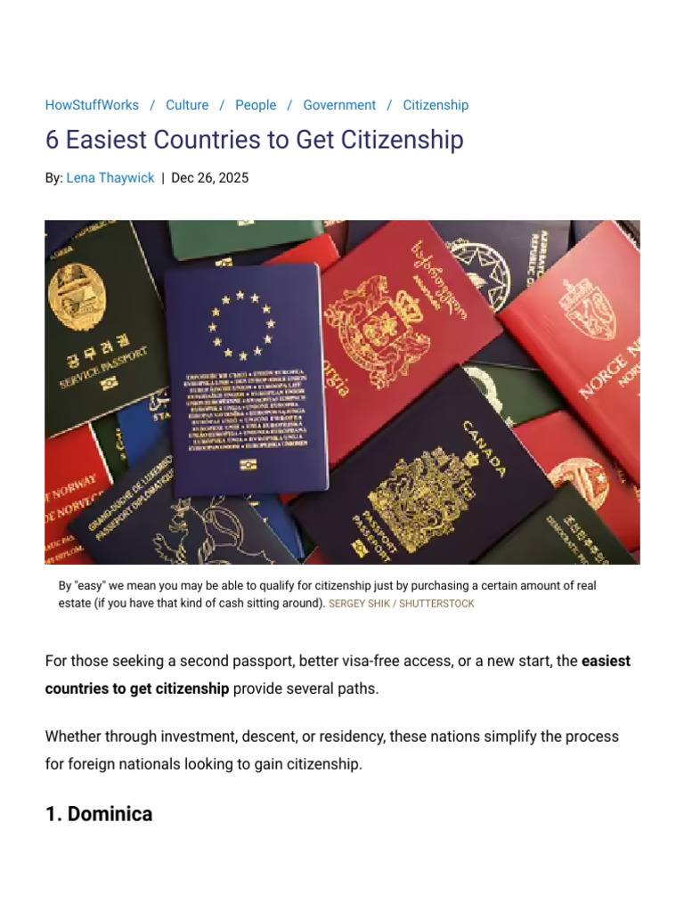 Easiest Countries for Citizenship 2025 | PDF | Travel Visa | Government