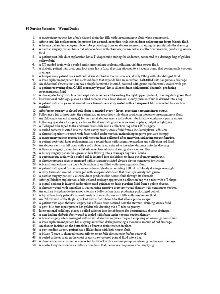 50 Nursing Scenarios: Wound Drain Management | PDF | Interventional ...