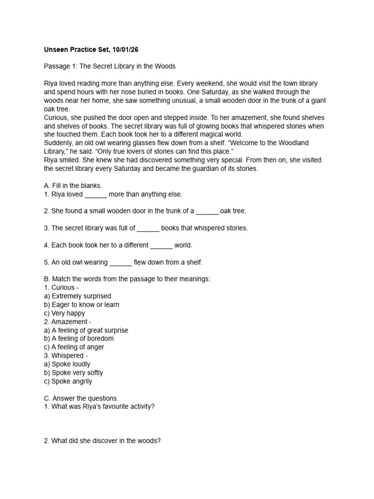 Unseen Practice Set, 100126 | PDF