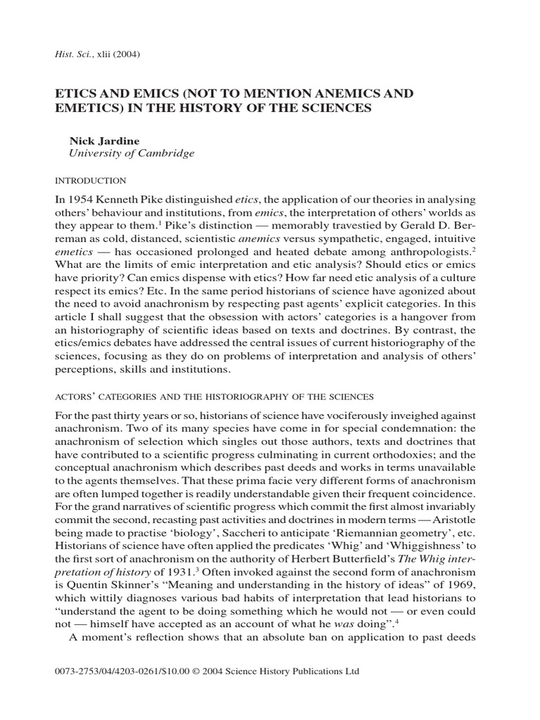 Etics and Emics in Science Historiography | PDF | Anthropology | Science