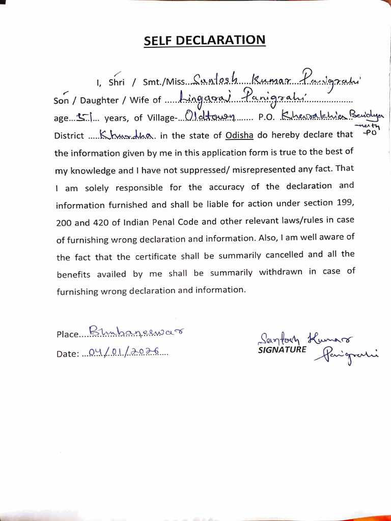 Papa Self Declaration | PDF