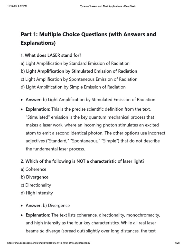 Laser Fundamentals and Applications Quiz | PDF | Laser | Emission Spectrum