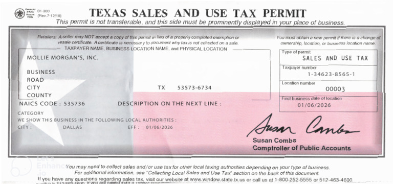 Texas-Sales-Use-Permit Copy LE Upscale Balanced Cop221y | PDF
