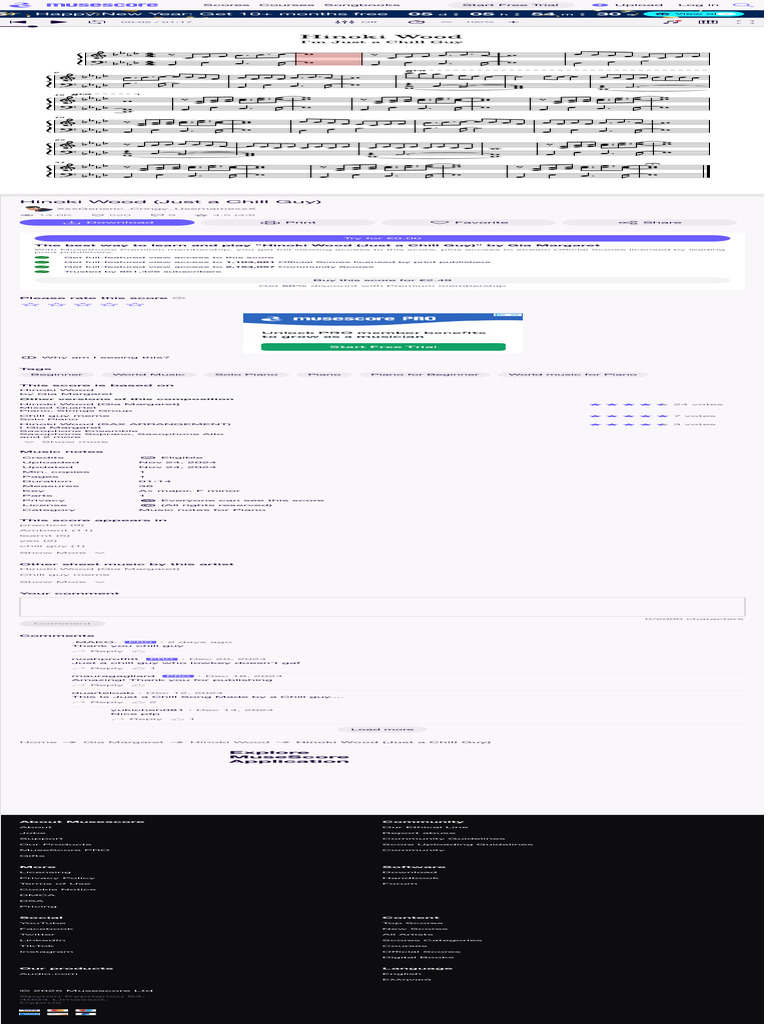 Hinoki Wood (Just a Chill Guy) Sheet Music for Piano (Solo) Easy ...