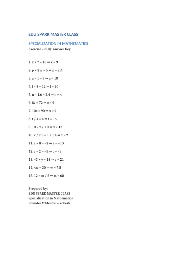 Exercise 8b Answer Key Edu Spark Master Class | PDF