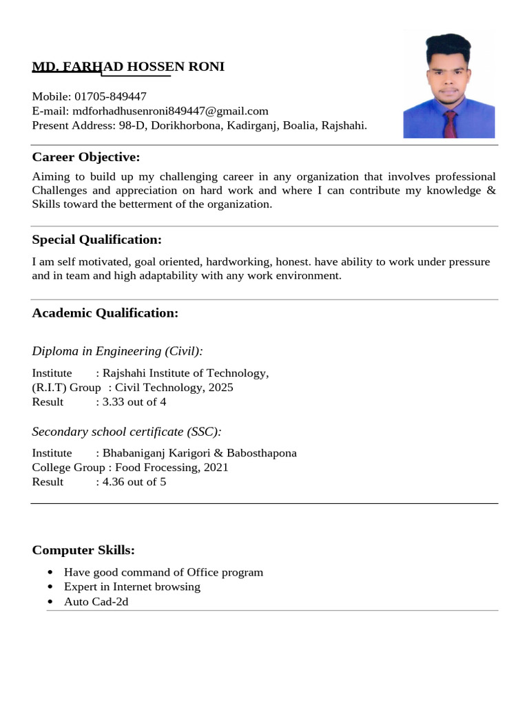 CV of RONI | PDF