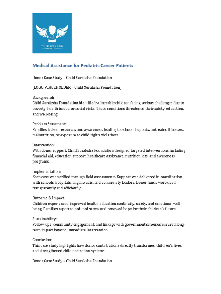 Medical Assistance for Pediatric Cancer Patients | PDF | Poverty ...