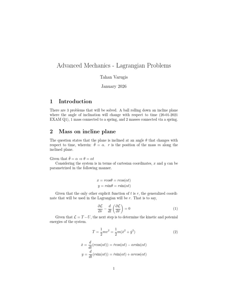 Advanced Mechanics Lagrangian Problems | PDF | Lagrangian Mechanics ...
