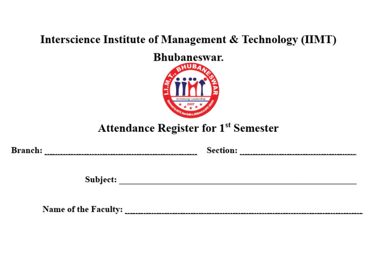 Attendance Register Front Page | PDF