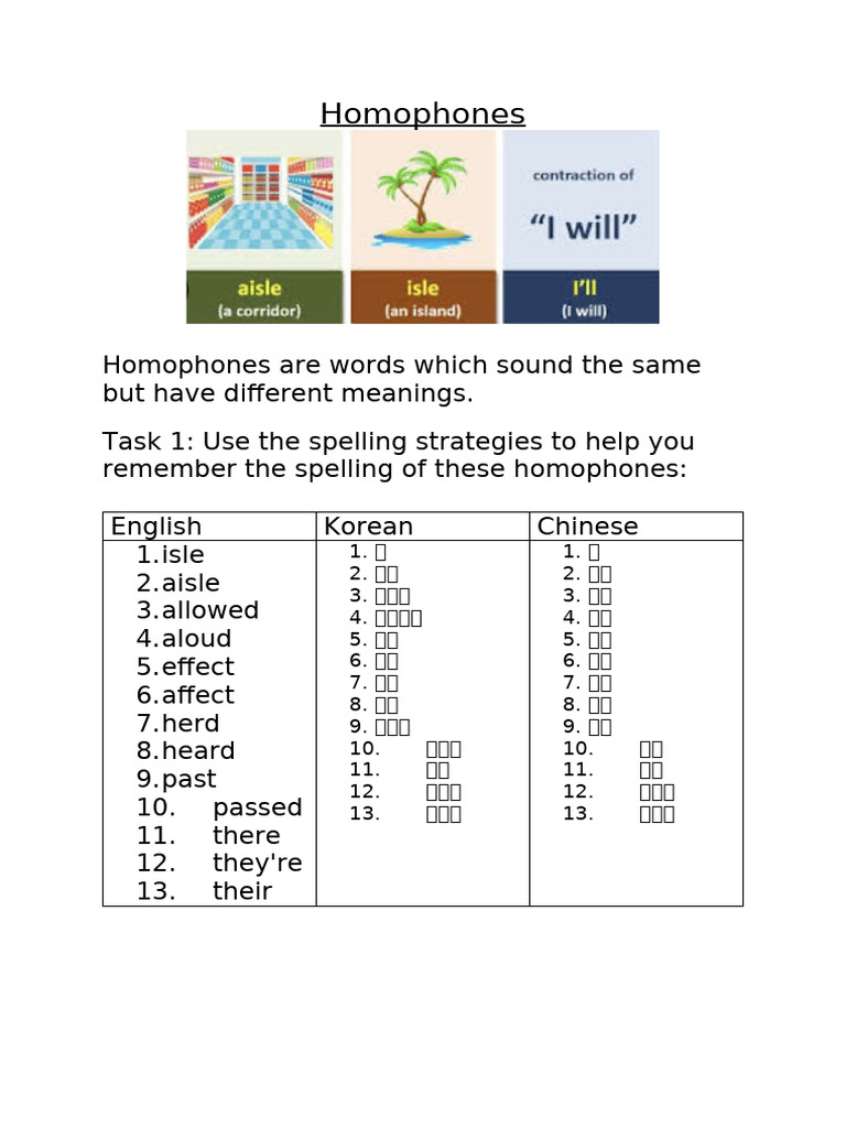 Homophones- Week 5 | PDF