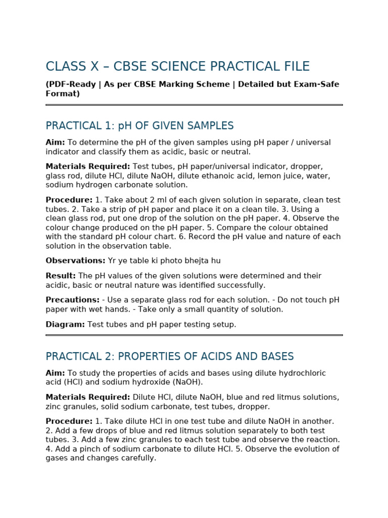 Class 10 Cbse Science Practical File (Unit I & Others) | PDF | Ph ...