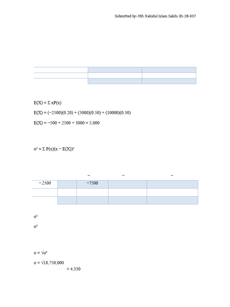 28-037 (Assignment on Calculation of EV, Var and SD ) | PDF