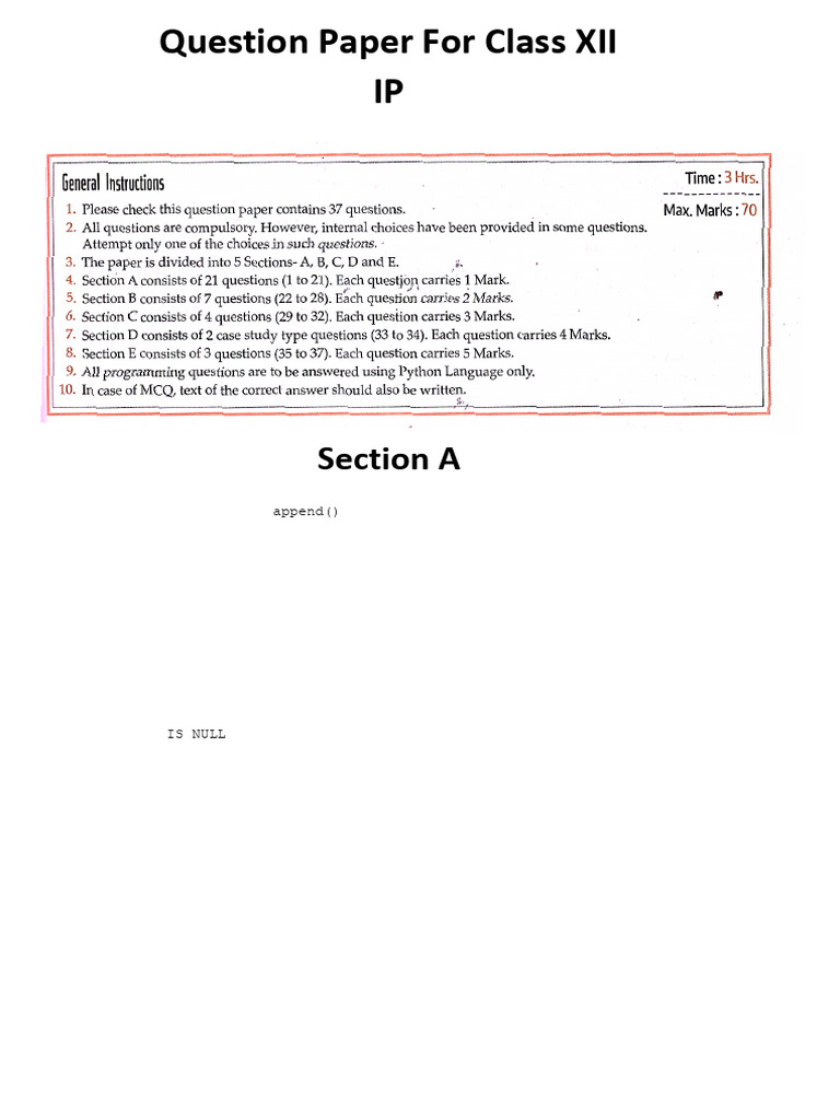 Class XII IP Question Paper Guide | PDF