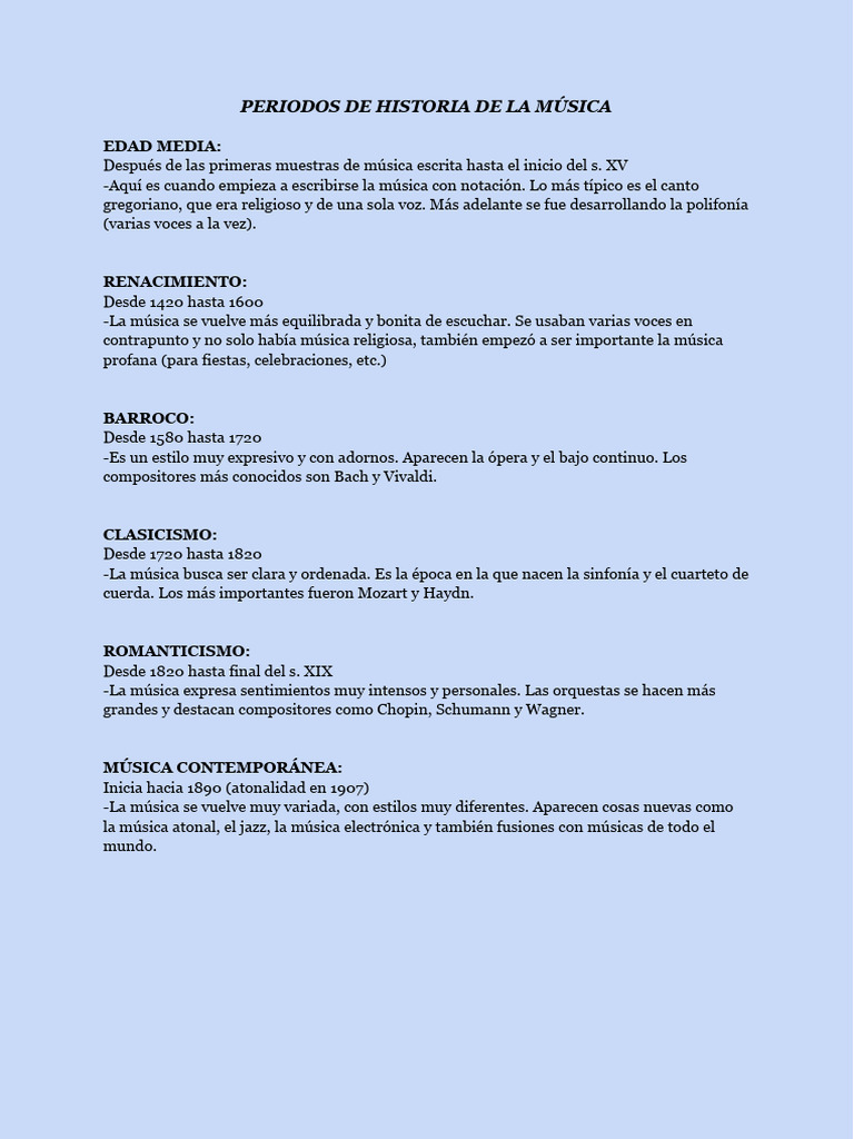 Historia de la música periodos | PDF