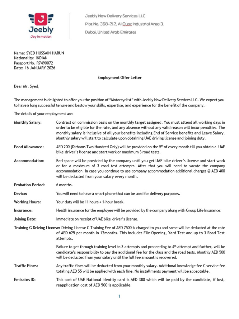 Offer Letter - Syed Hussain Harun | PDF | Fine (Penalty) | Visa Inc.