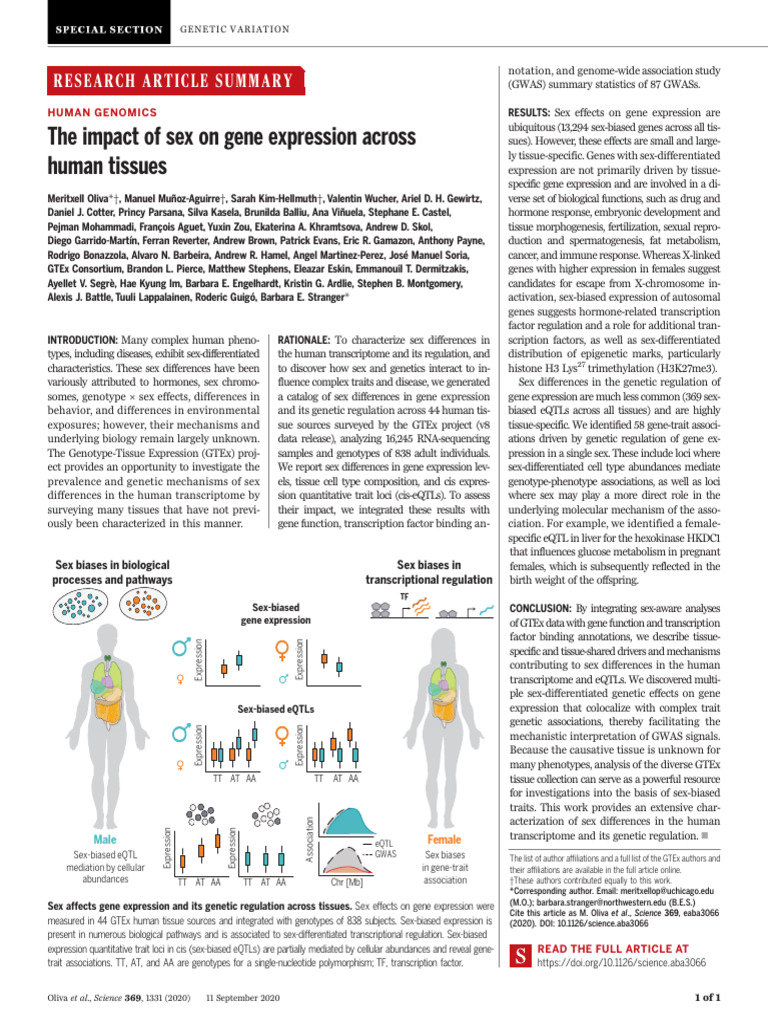 Sex Differences in Gene Expression Analysis | PDF | Gene Expression ...